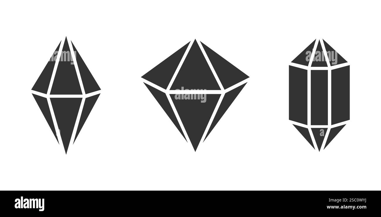 Set of diamonds in flat style. Abstract black diamond gemstone ...