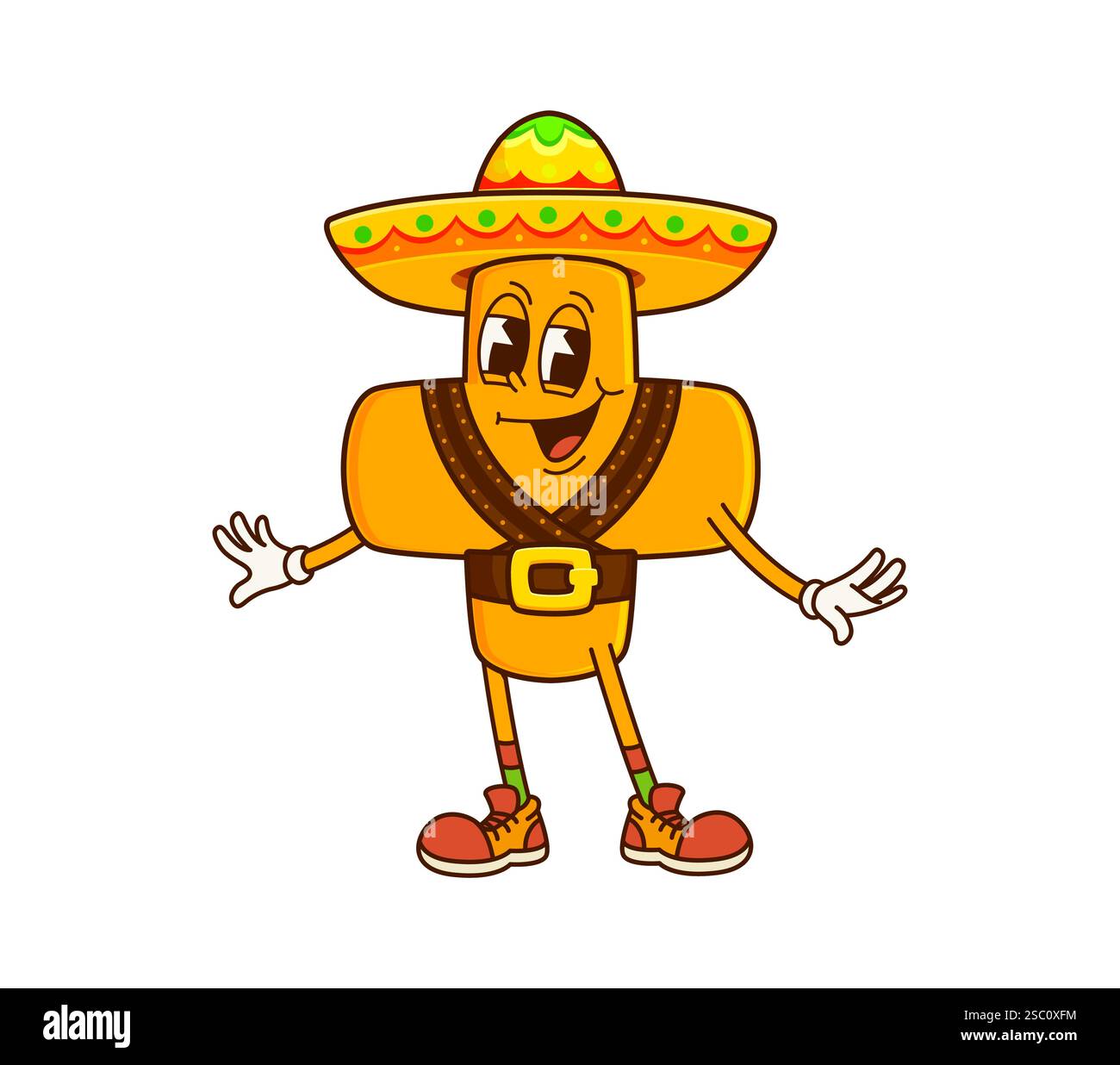 Cartoon groovy math character of plus sign in cowboy sombrero, vector ...