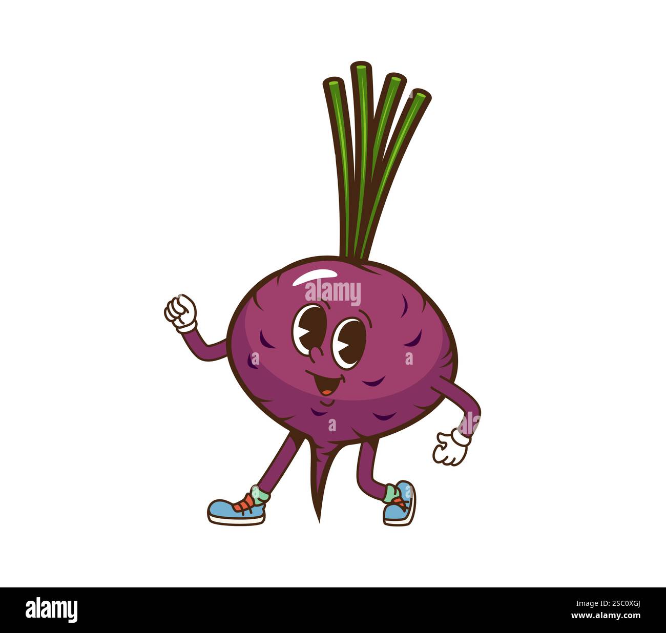 Cartoon groovy beetroot character with happy smile on face, vector ...