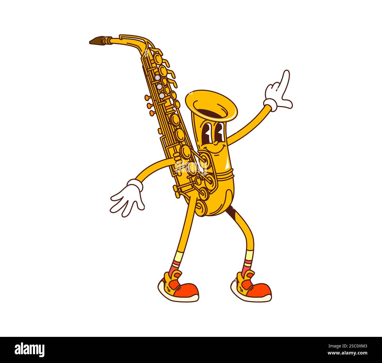 Cartoon saxophone groovy musical instrument character. Isolated vector ...