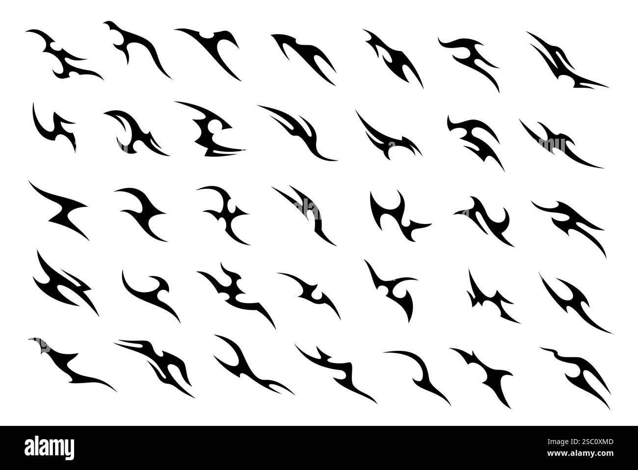 Tribal y2k gothic tattoo set with abstract fire flames patterns. Vector ...