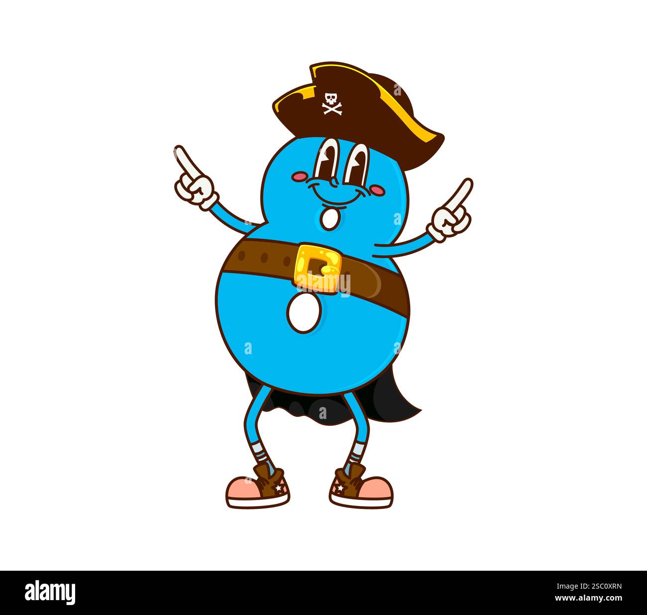 Cartoon groovy number 8 Caribbean pirate or corsair, vector math numeral character. Funny groovy ...