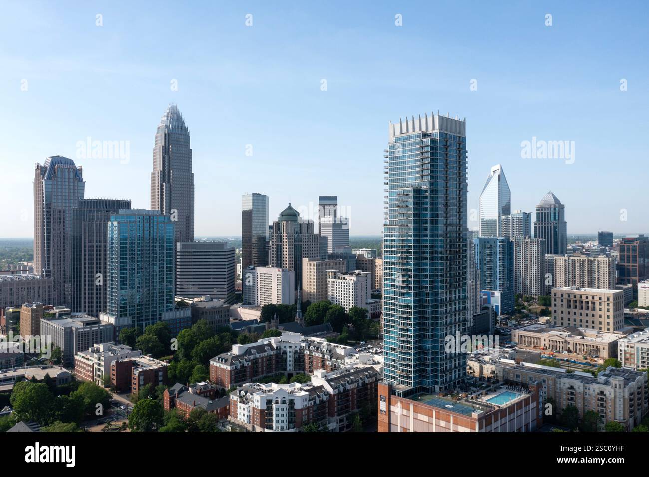 Aerial view of the growing downtown Charlotte, North Carolina skyline ...
