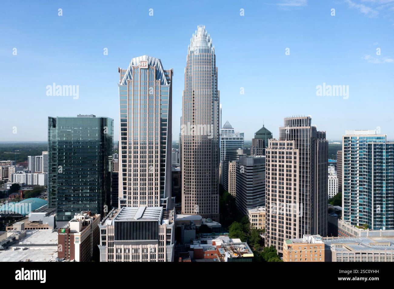 Aerial view of downtown Charlotte including the Bank of America tower ...