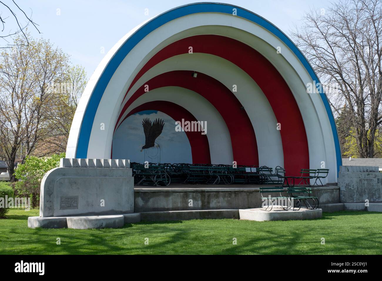 American, Patriotic-themed midwest small town concrete arched bandshell ...