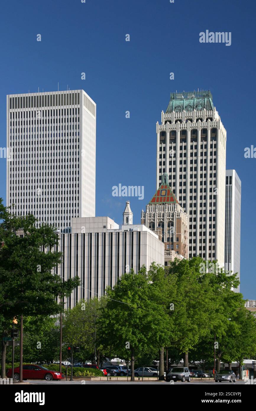Vertical portrait view of the architecture of downtown Tulsa, Oklahoma ...