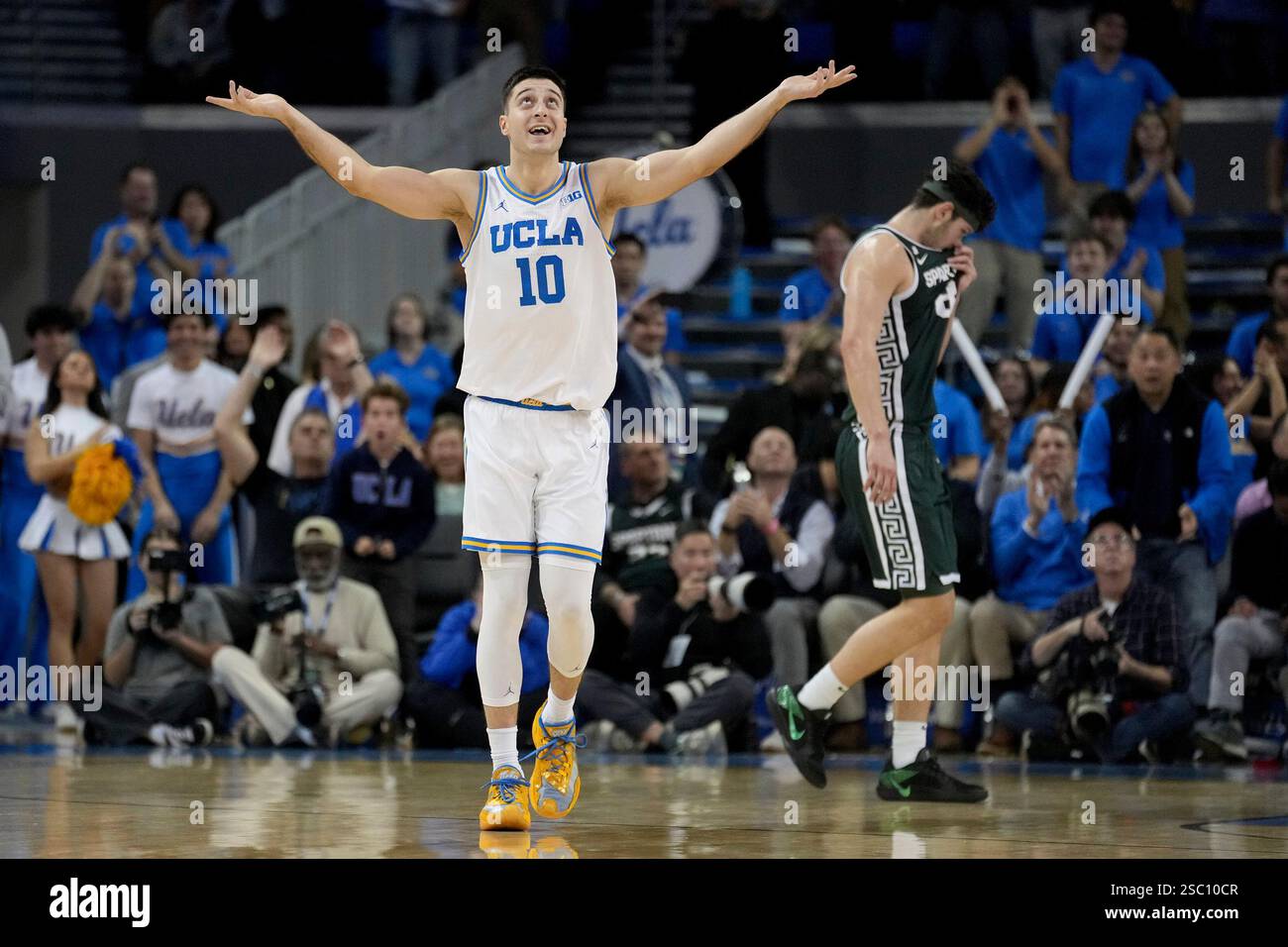 UCLA guard Lazar Stefanovic (10) celebrates during the second half of ...