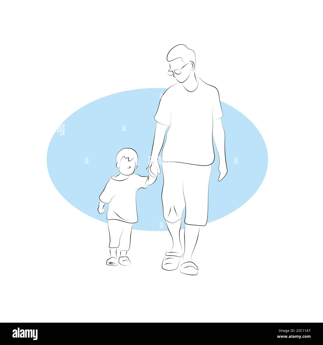 father and son walking together illustration vector hand drawn with ...
