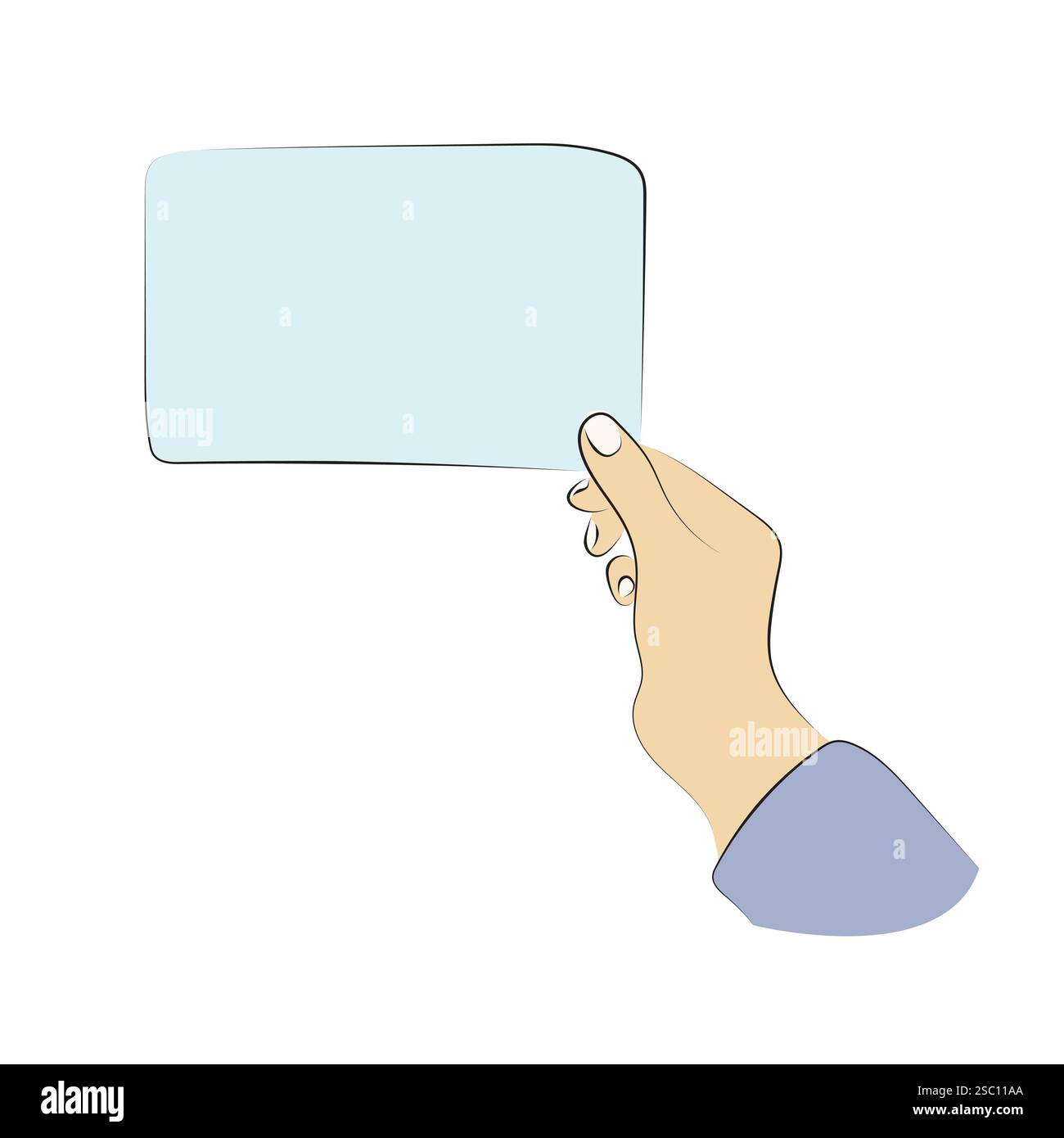 closeup hand holding blank blue card illustration vector hand drawn ...