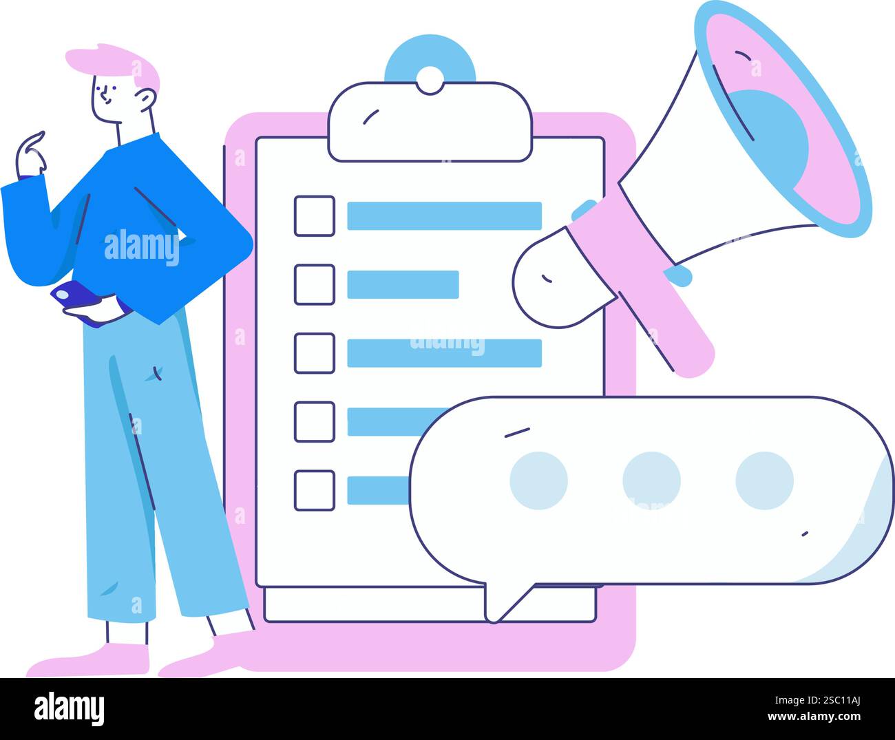 Notification announcement vector creative flat hand drawn illustration ...