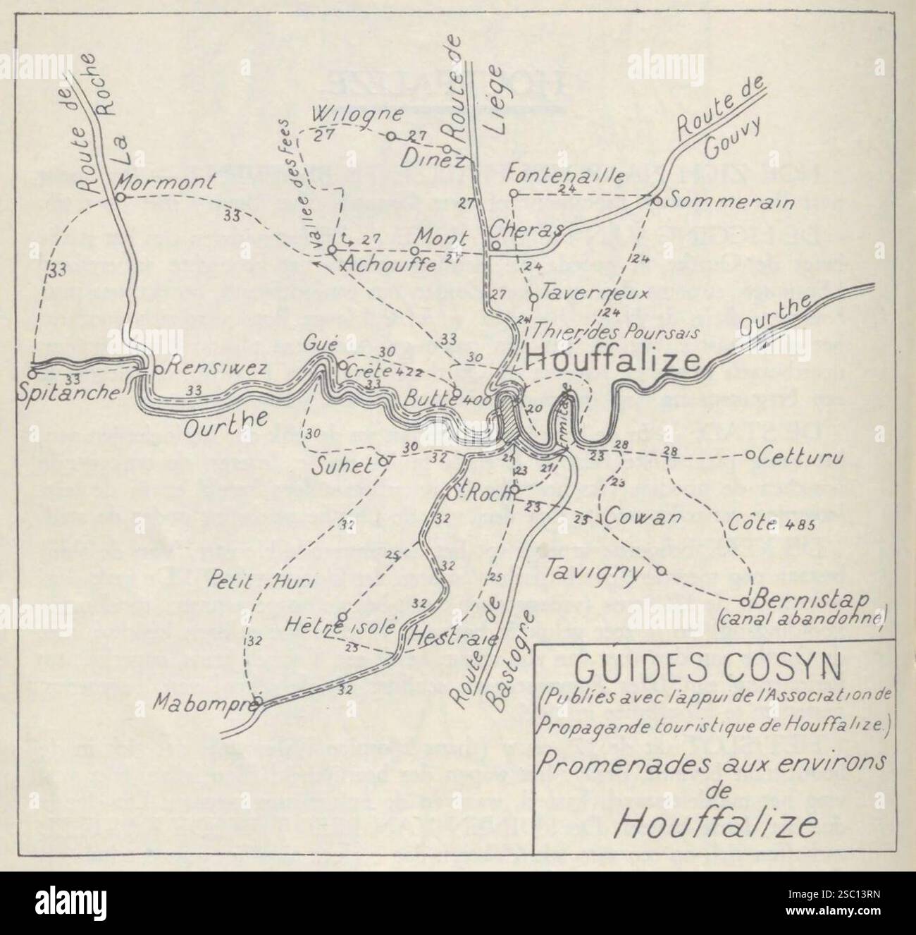 Houffalize, map from Cosyn guides, Belgian Ardennes Stock Photo - Alamy