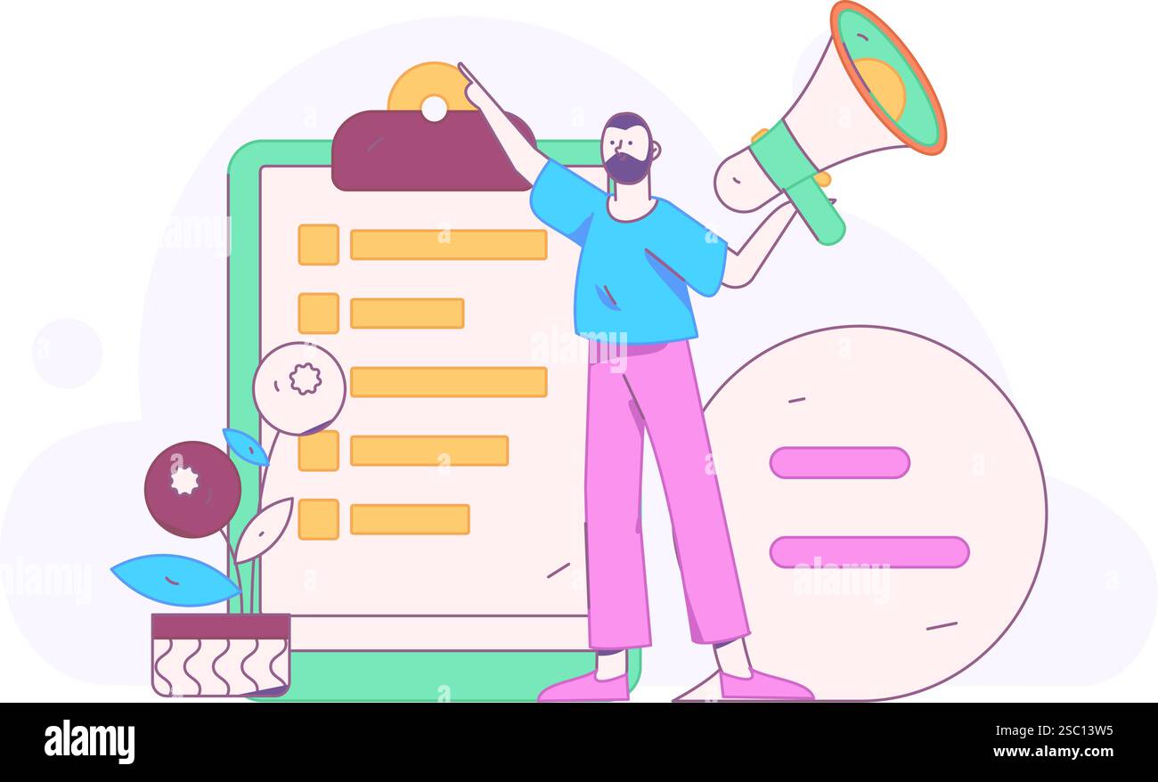 Notification announcement vector creative flat hand drawn illustration ...
