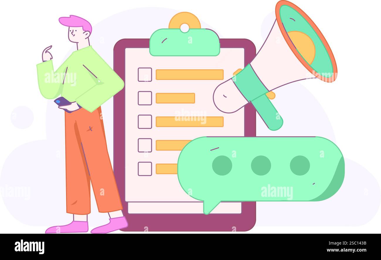 Notification announcement vector creative flat hand drawn illustration ...