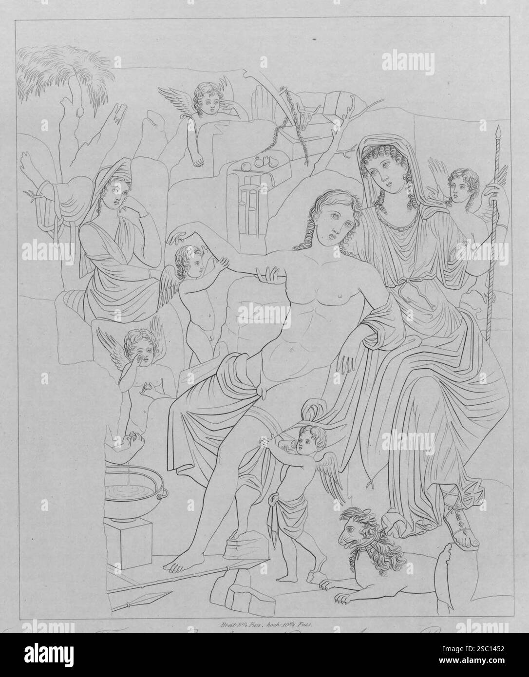 House of Adonis and Venus VI 7,18 Pompeii drawing of Adonis Wounded ...