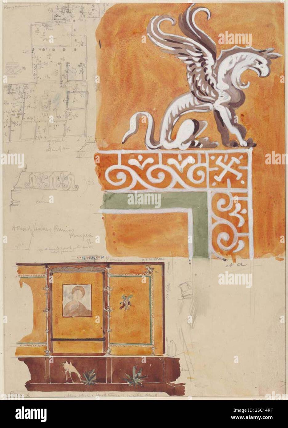 House of Orpheus 1870s Sketch drawing by Sydney Vacher from south wall ...