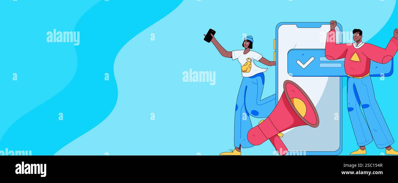 Notification announcement vector creative flat hand drawn illustration ...