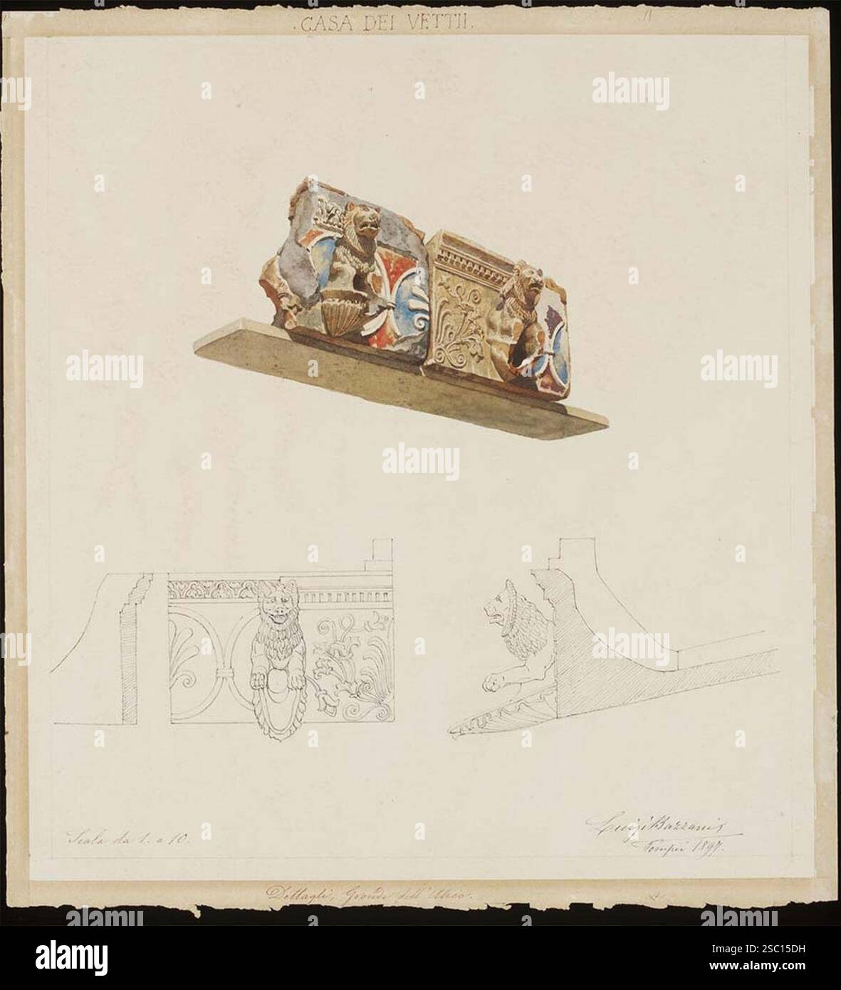 House of the Vettii VI 15,1 Pompeii 1897 Watercolor by Luigi Bazzani of ...