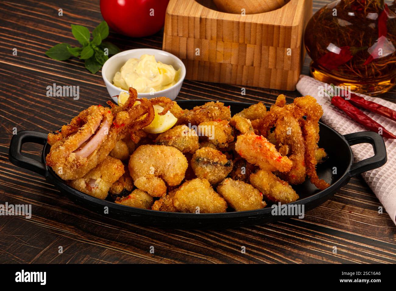 Fritto misto - deep fried seafood mix - calamari, prawn, fish, mussels ...