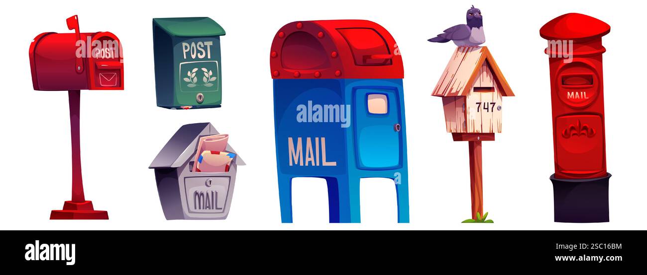 Mailbox collection with different postal designs - red metal box on ...