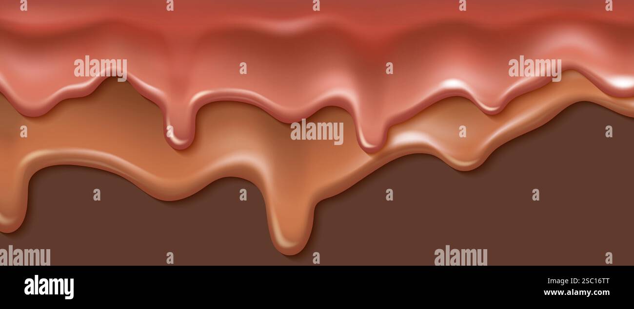 Caramel and chocolate drip texture. Vector realistic illustration of ...