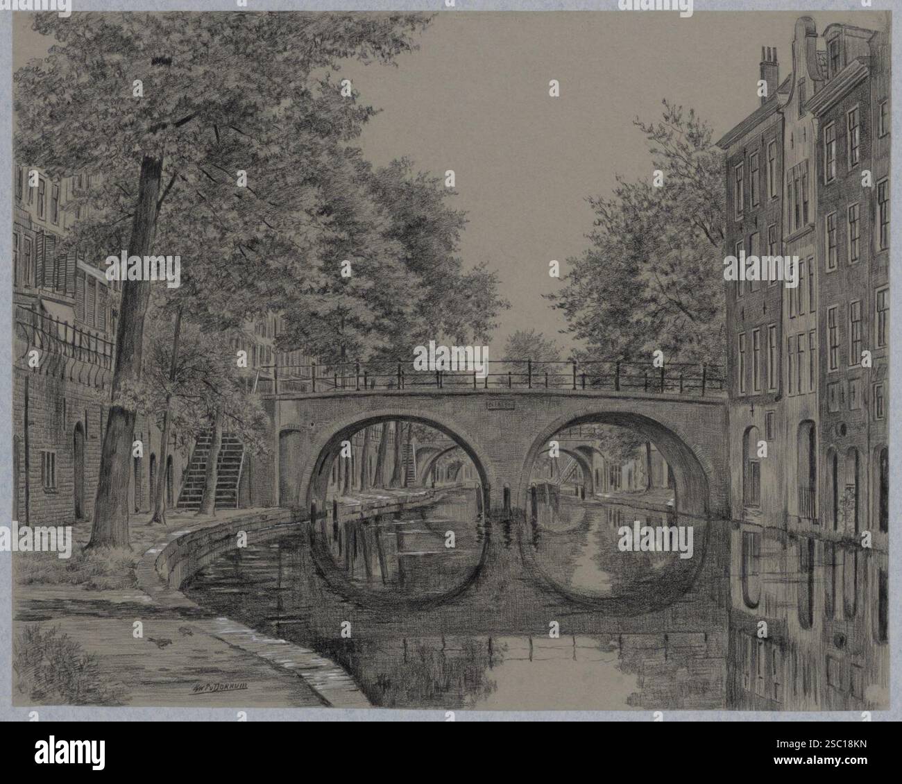 Gezicht op de Oudegracht te Utrecht vanaf de werf ter hoogte van het Wed met de Gaardbrug en ...