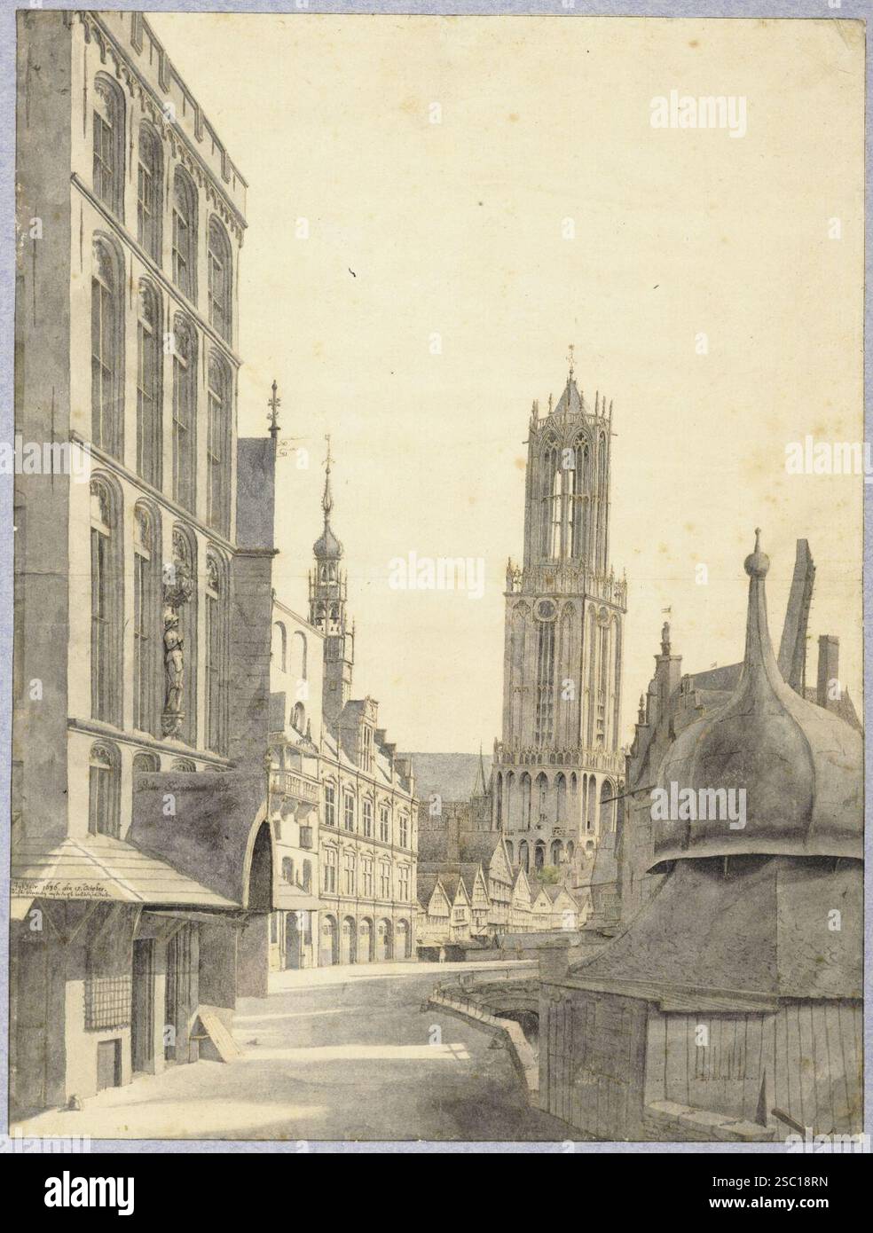 Gezicht op de Stadhuisbrug te Utrecht met links het huis Keyserrijk in ...