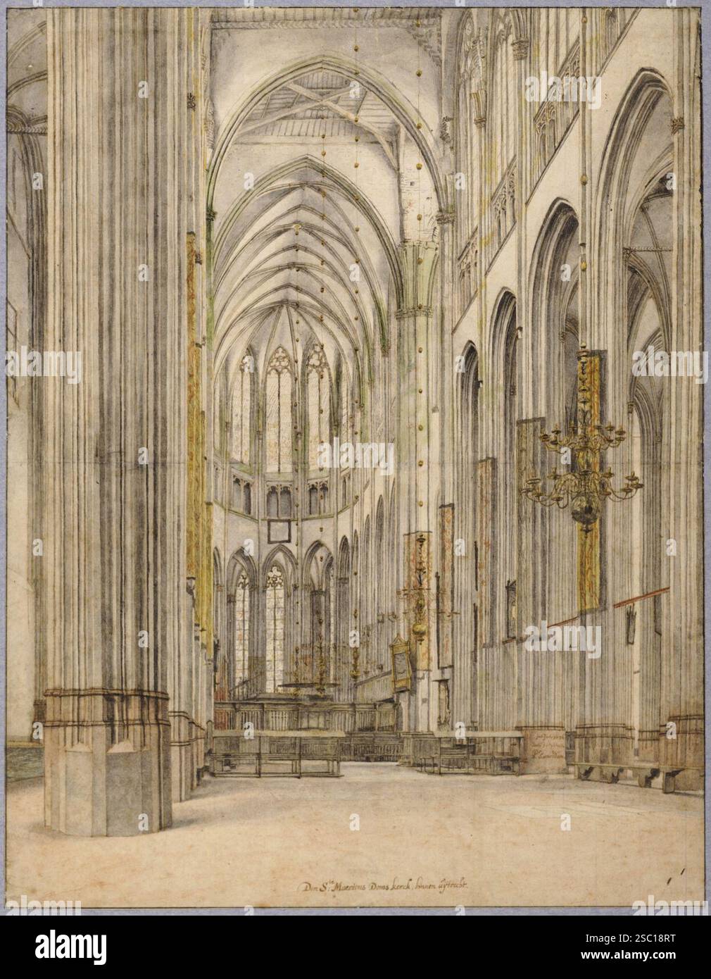 Interieur van de Domkerk te Utrecht het schip en het koor uit het ...