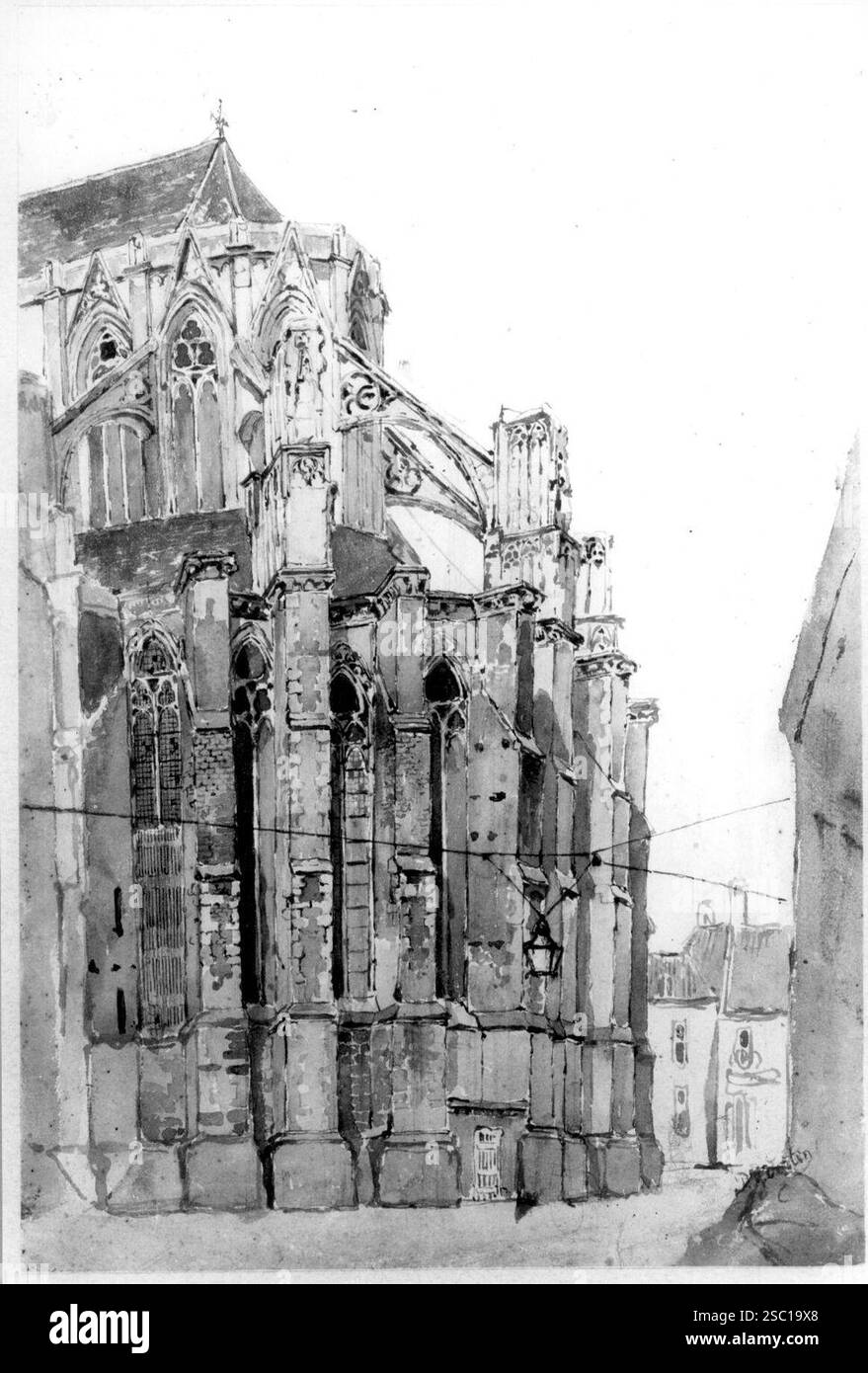 Gezicht op het koor van de Domkerk te Utrecht vanuit Achter de Dom uit ...