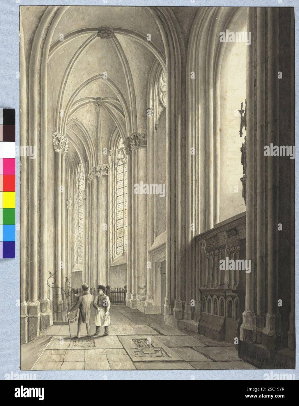 Interieur van de Domkerk te Utrecht gezicht in de zuidelijke zijbeuk ...