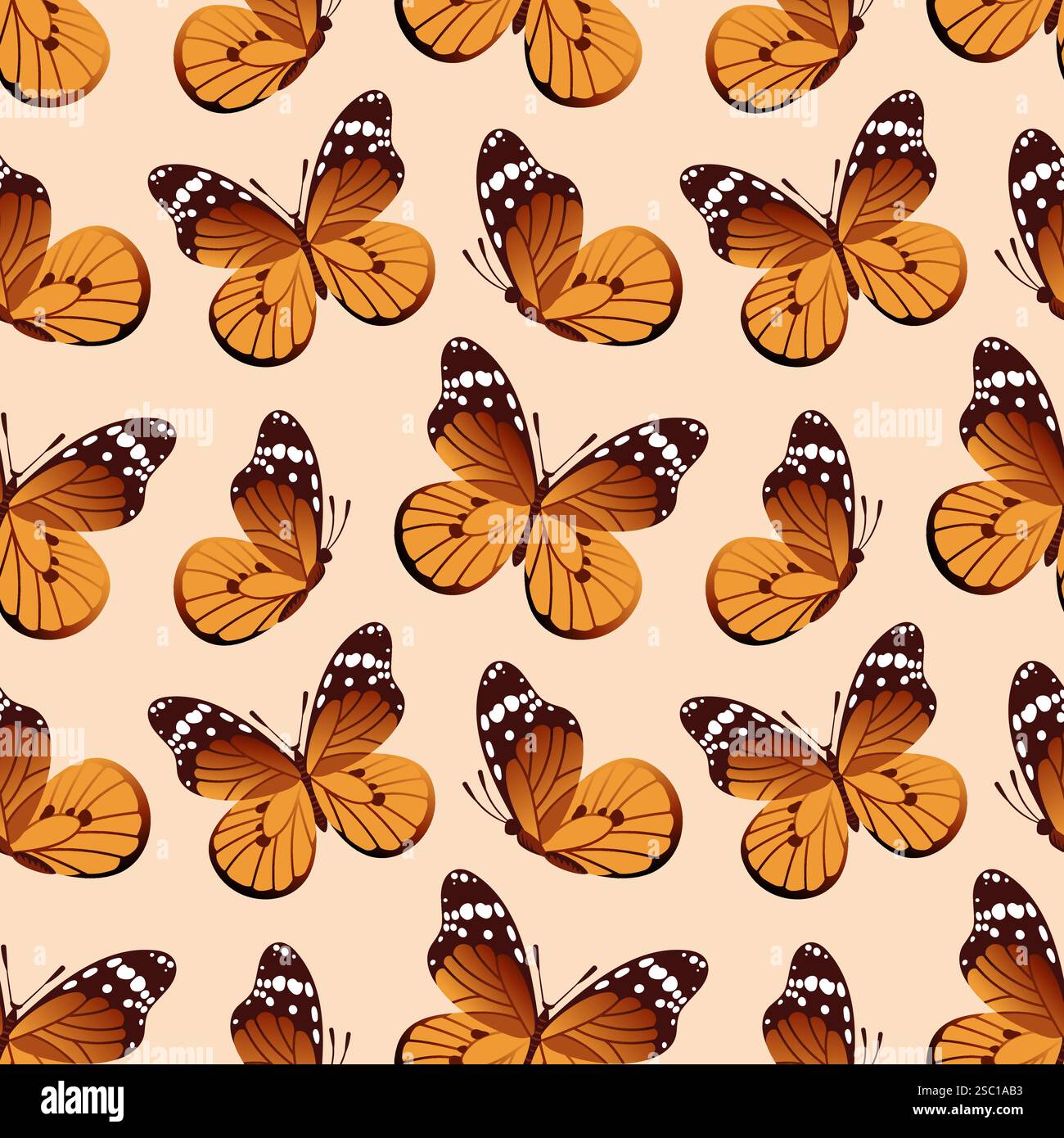 Seamless pattern Monarch butterfly, Danaus plexippus, features vibrant ...