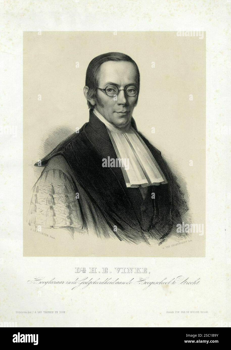 Portret van HE Vinke geboren 1794 hervormd predikant te Utrecht 1829 1836 hoogleraar in de ...