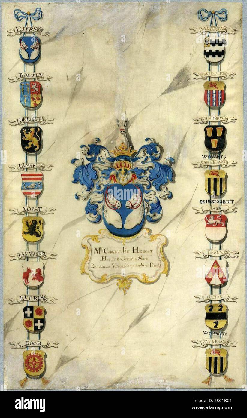 Afbeelding van het familiewapen van mr Cornelis van Hengst geboren 1715 ...