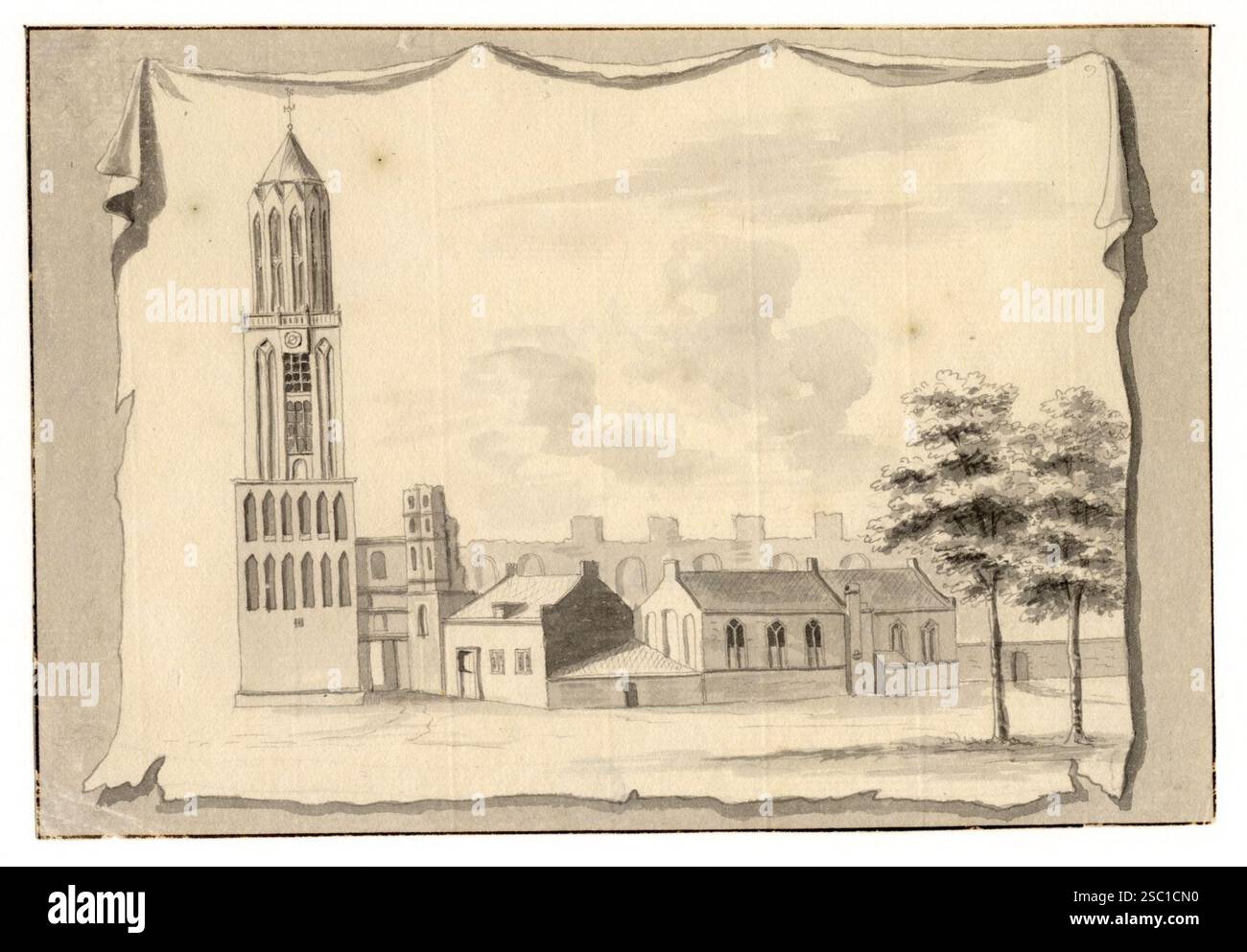 Gezicht op het Munsterkerkhof Domplein te Utrecht met de Domtoren en de ...