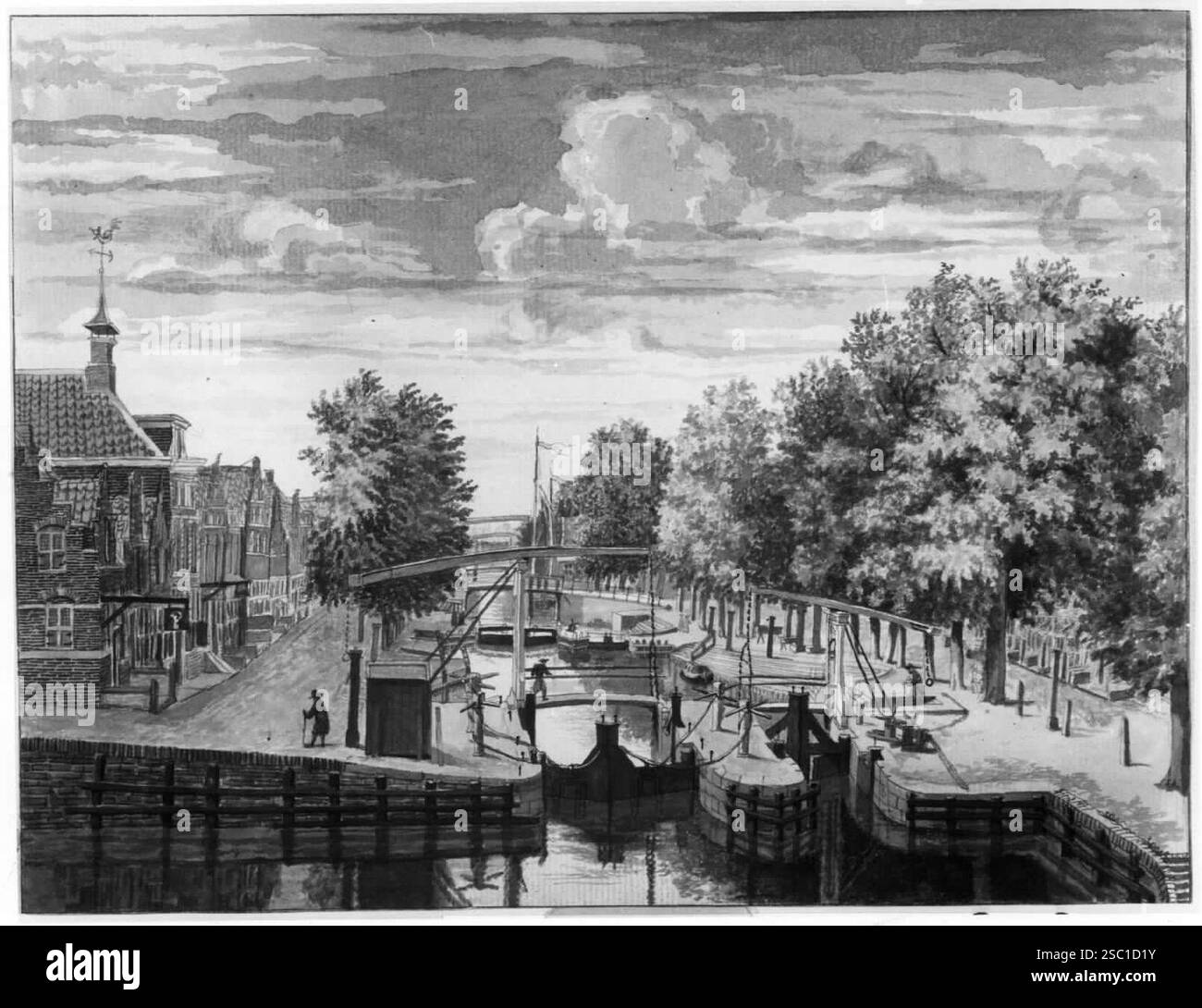 Gezicht op de Vecht met de Weerdsluis te Utrecht uit het zuiden met ...