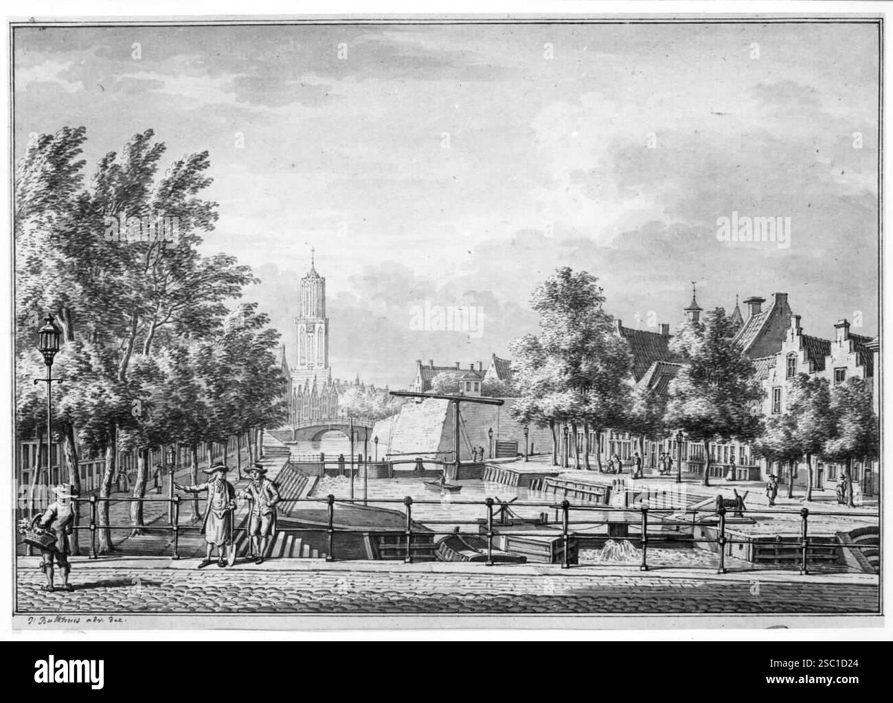 Gezicht vanaf de Stenenbrug over de Vecht op de stad Utrecht met aan ...