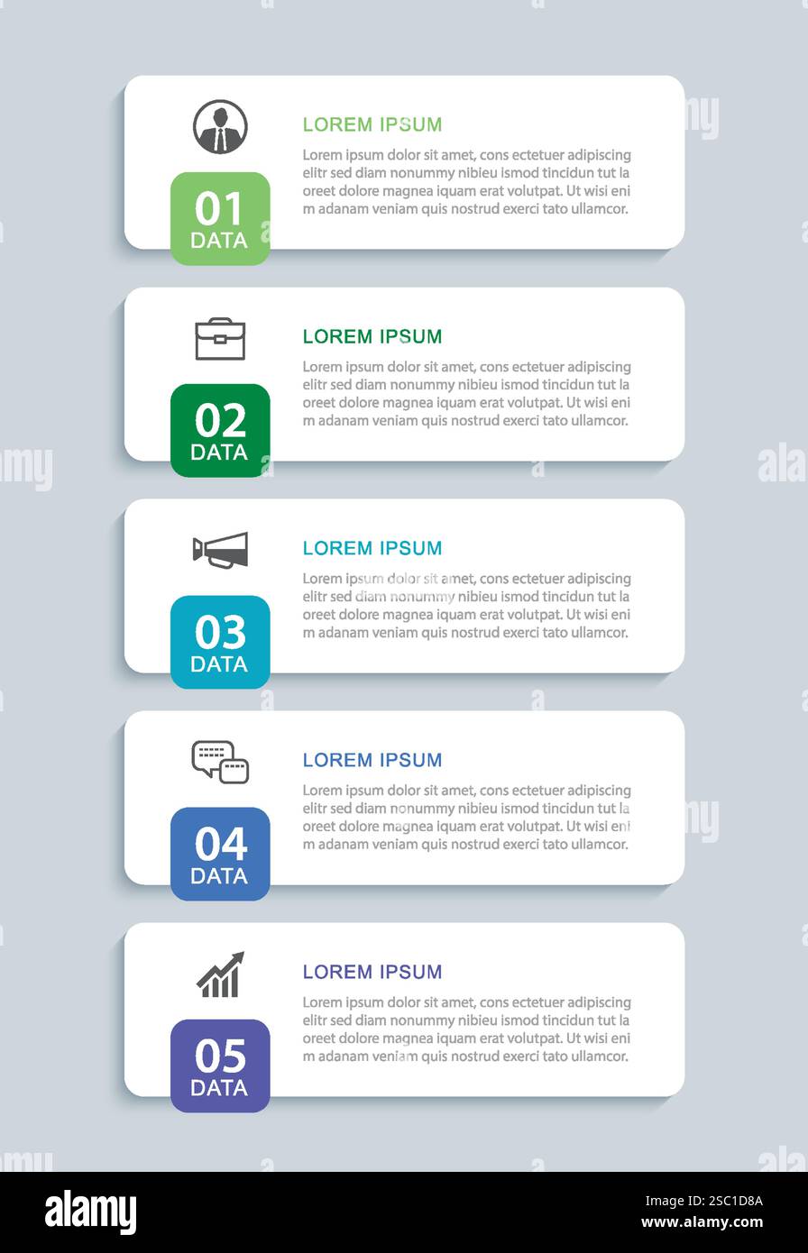 5 data infographics rectangle tab layout template. Illustration business abstract background ...