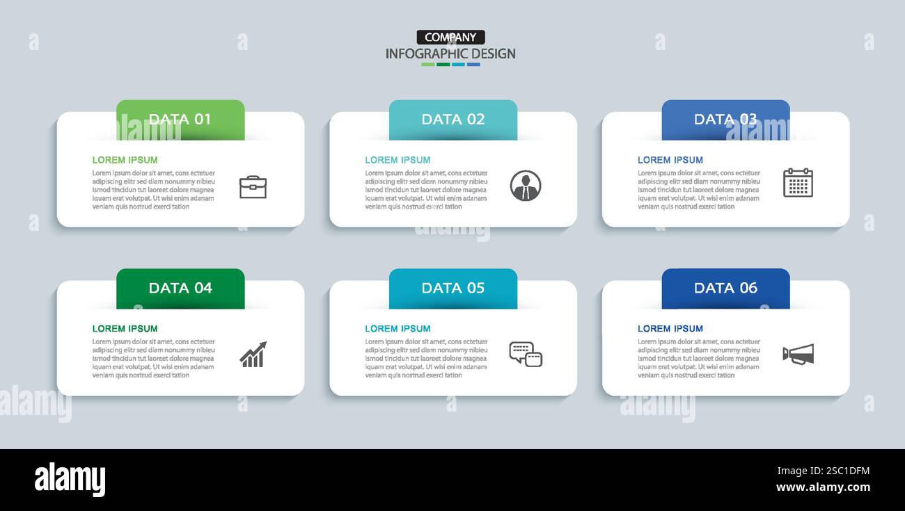 6 data infographics rectangle tab layout template. Illustration ...
