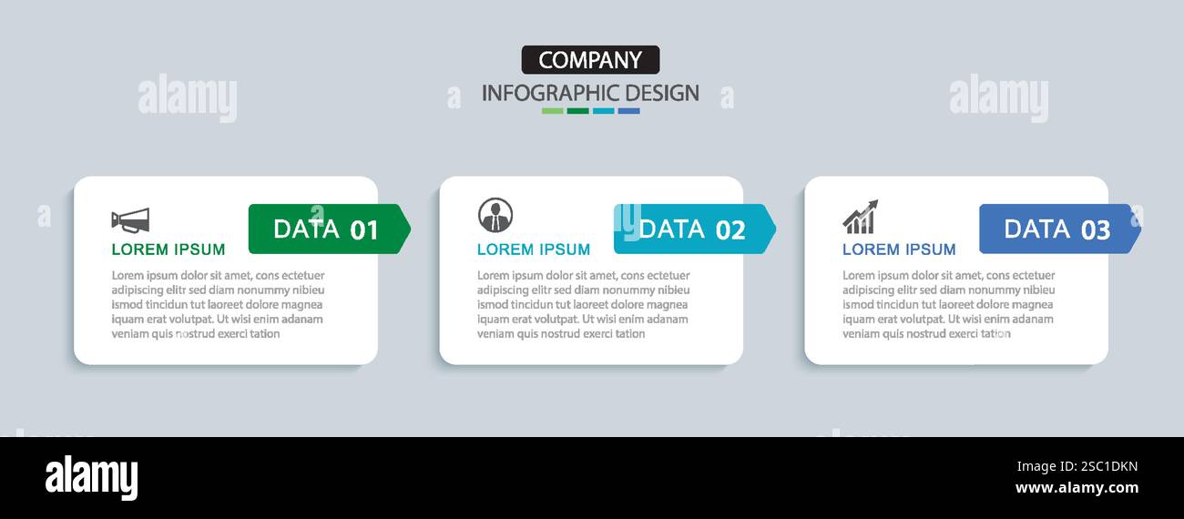 3 data infographics rectangle layout template. Illustration business ...