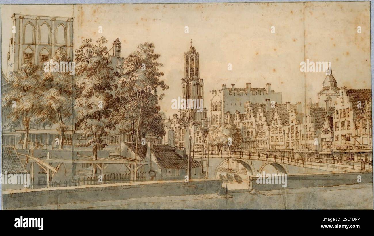 Gezicht op de Oudegracht te Utrecht tussen de Jansbrug en de Stadhuisbrug vanaf de westzijde van ...