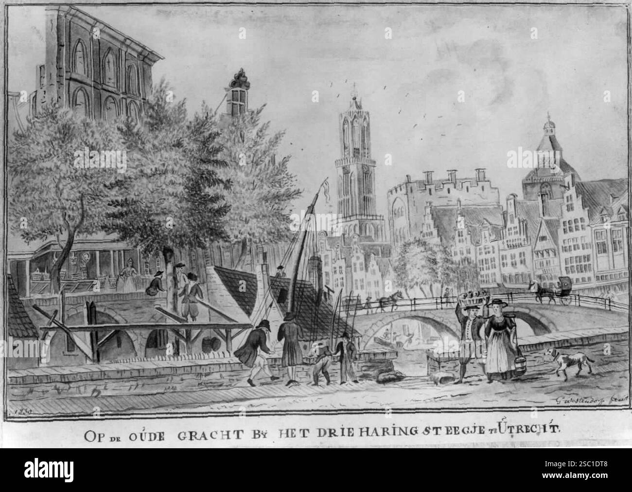 Gezicht op de Oudegracht te Utrecht tussen de Jansbrug en de Stadhuisbrug vanaf de westzijde van ...