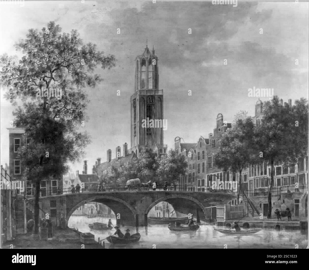 Gezicht op de Oudegracht te Utrecht met de Gaardbrug voorgevels van de huizen aan de oostzijde ...