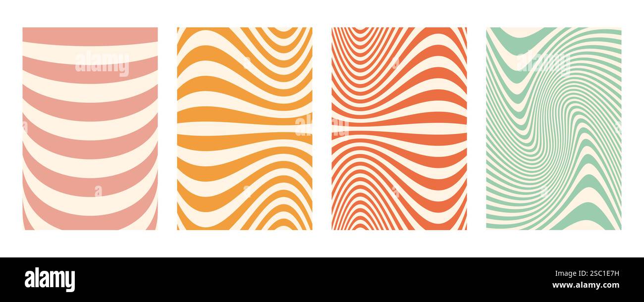 Groovy wave stripe set. Hand drawn groovy, hippie backgrounds ...