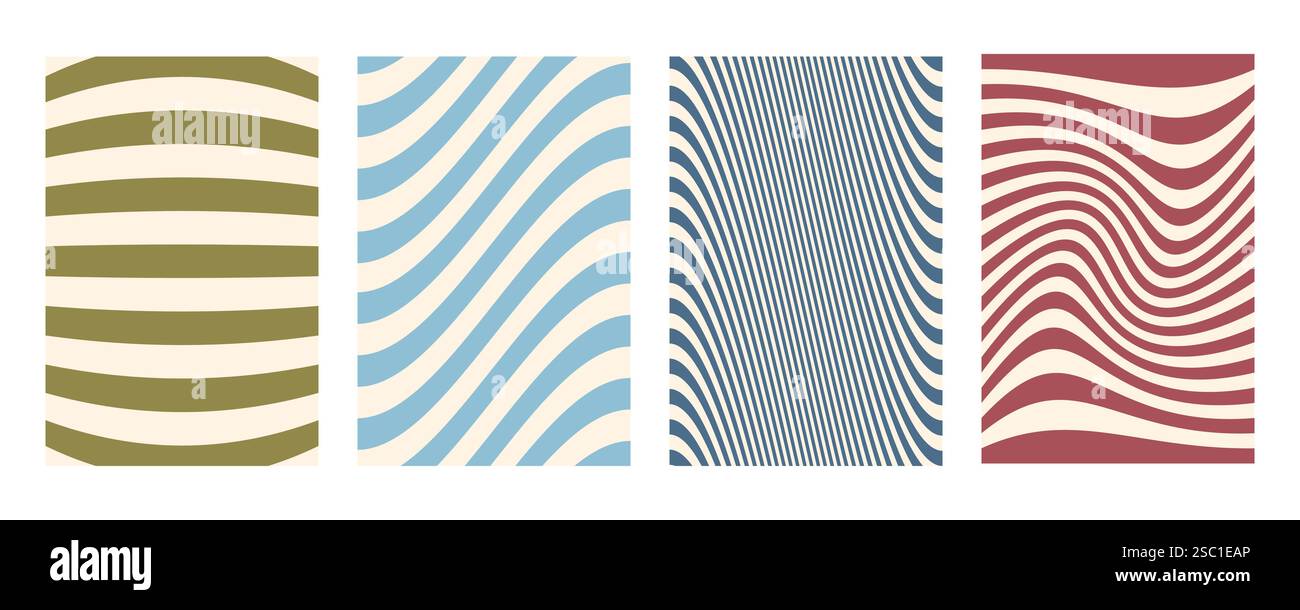 Groovy wave stripe set. Hand drawn groovy, hippie backgrounds ...