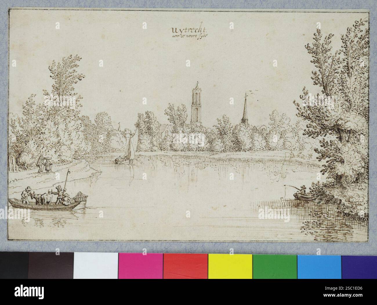 Gezicht op de stad Utrecht uit het noorden met de Domtoren en de toren ...