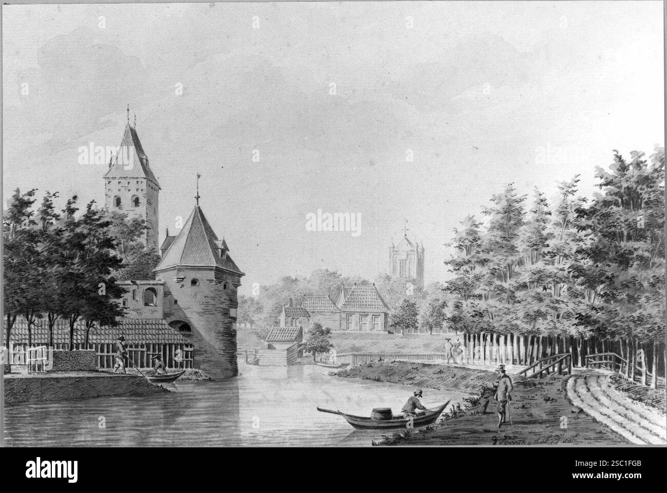 Gezicht over de stadsbuitengracht op de stadswal te Utrecht uit het ...