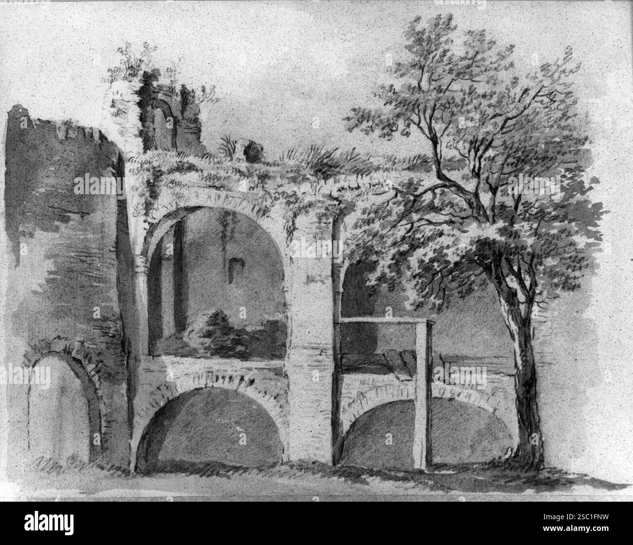 Gezicht op de binnenzijde van de stadsmuur en de toren de Bok te ...