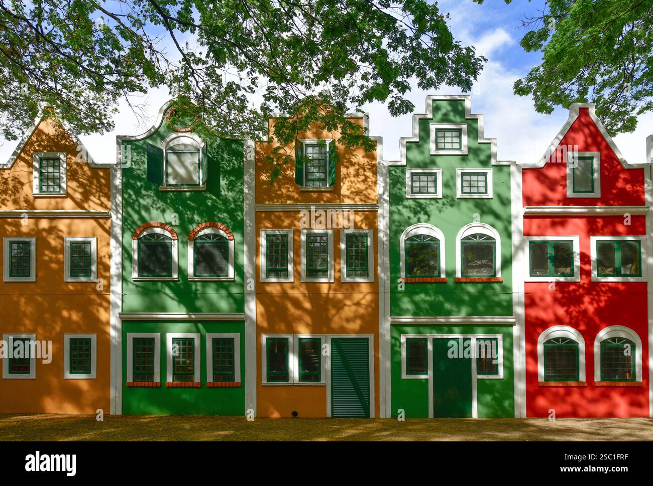 Facade of Typical Dutch buildings and houses on the City of Holambra ...
