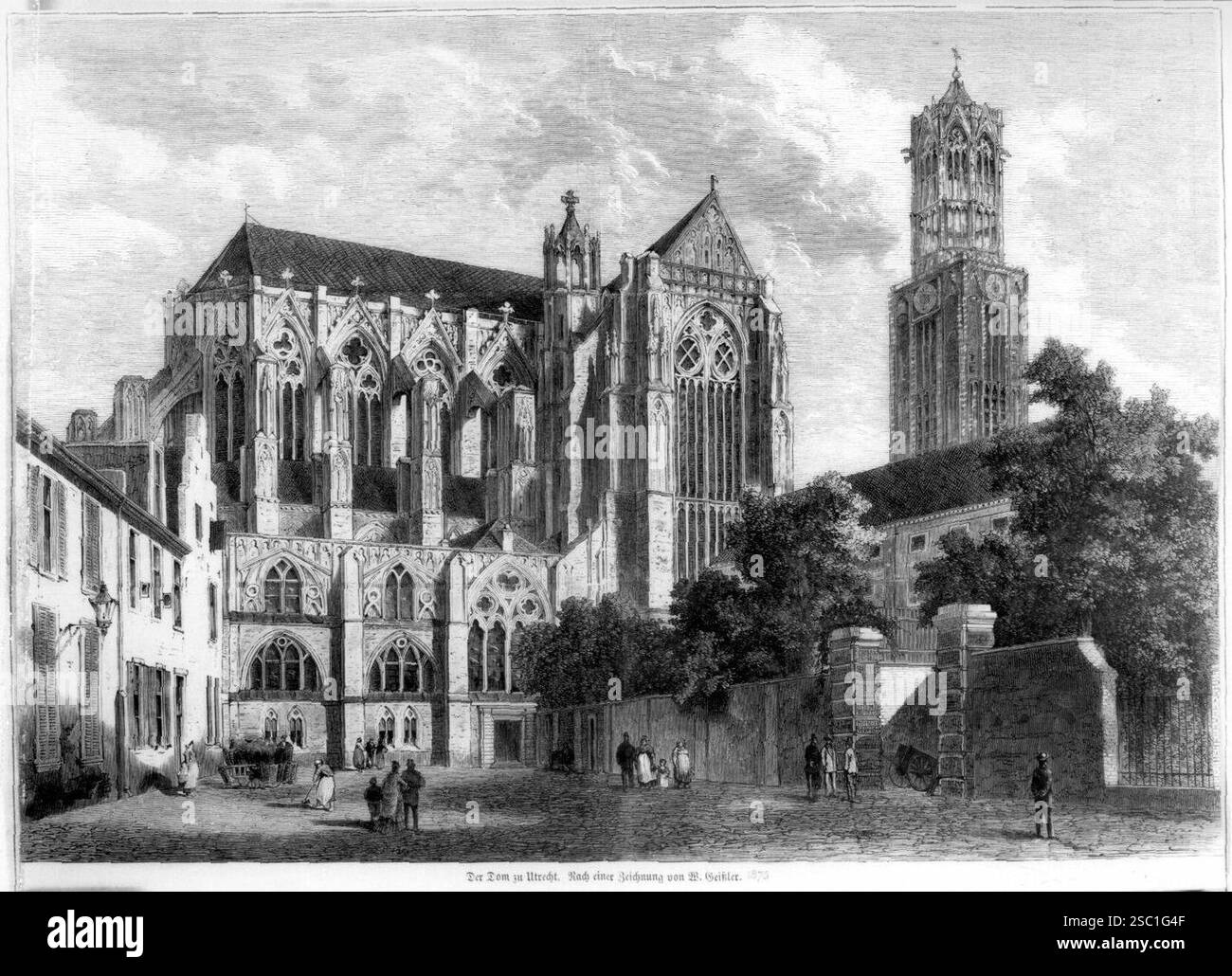 Gezicht op de Domkerk en Domtoren te Utrecht uit het noordoosten vanuit ...