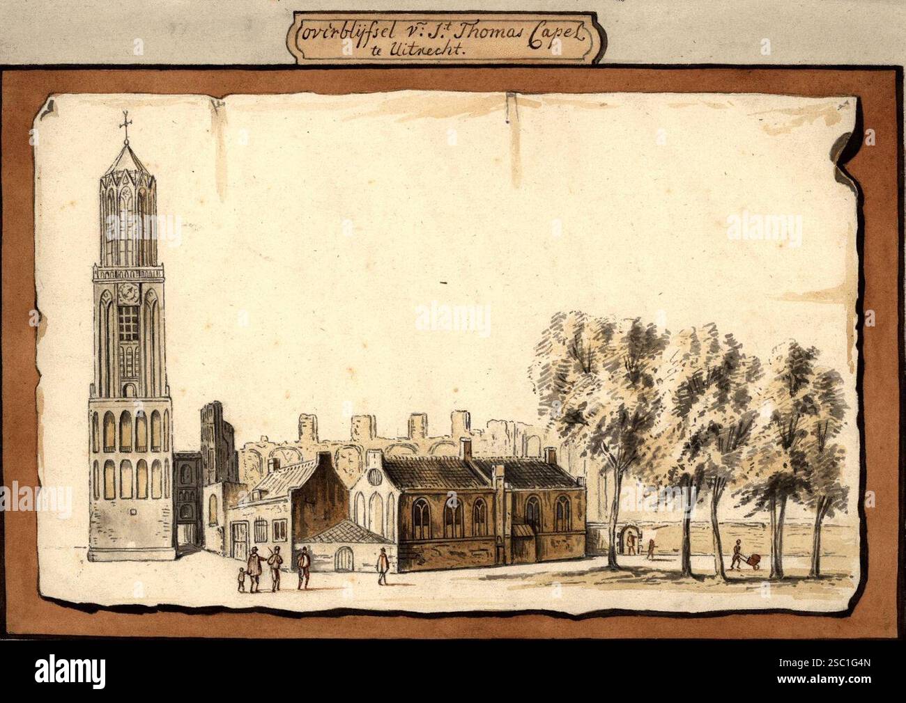 Gezicht op de Domkerk en het Munsterkerkhof te Utrecht uit het zuiden ...