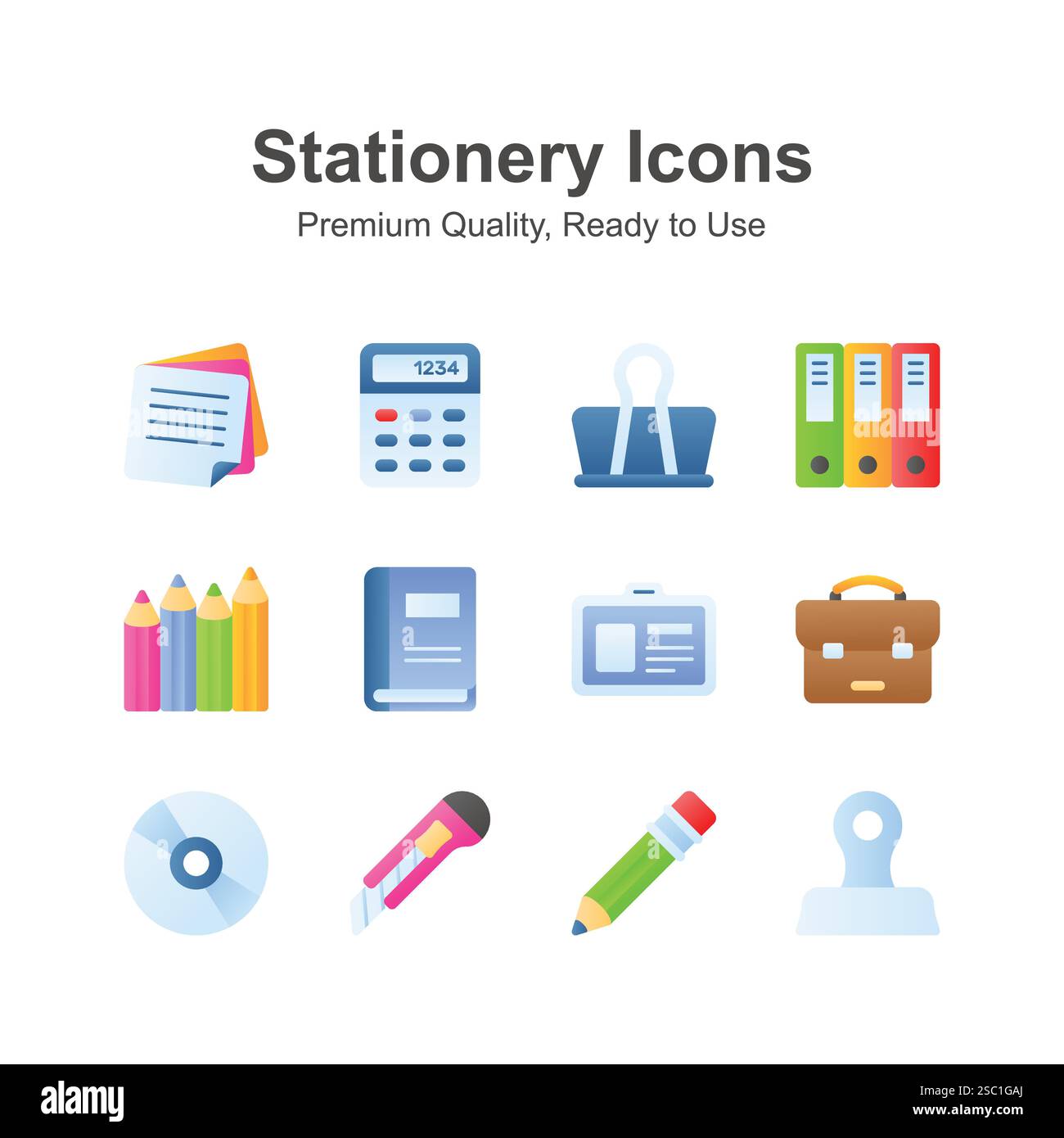 Grab this amazing stationery icons set in modern style Stock Vector ...